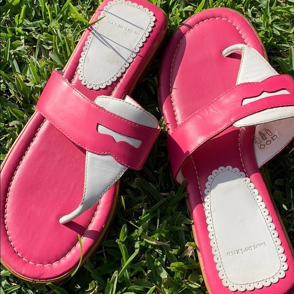 Lands' End | Shoes | Lands End Pinkwhite Penny Loafer Style Flip Flop ...